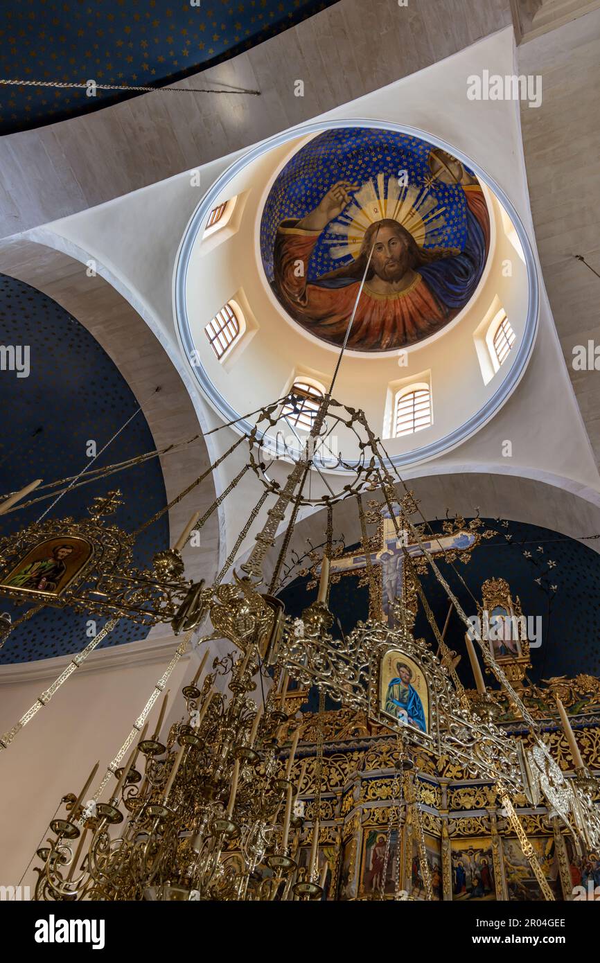 Interior of Greek Orthodox monastery Agia Triada in the Akrotiri ...