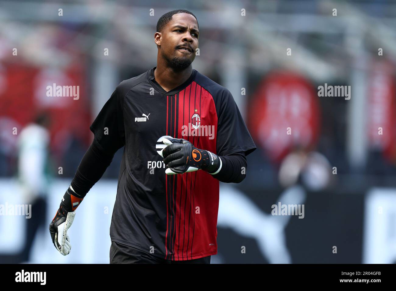 Milano, Italy. 06th May, 2023. Mike Maignan of Ac Milan during warm up ...