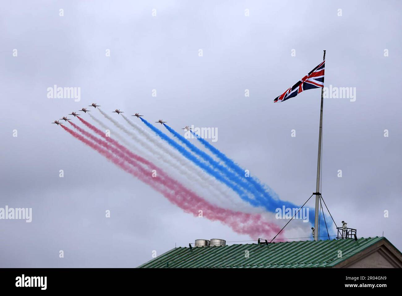 The Red Arrows fly over London, following King Charles III and Queen ...