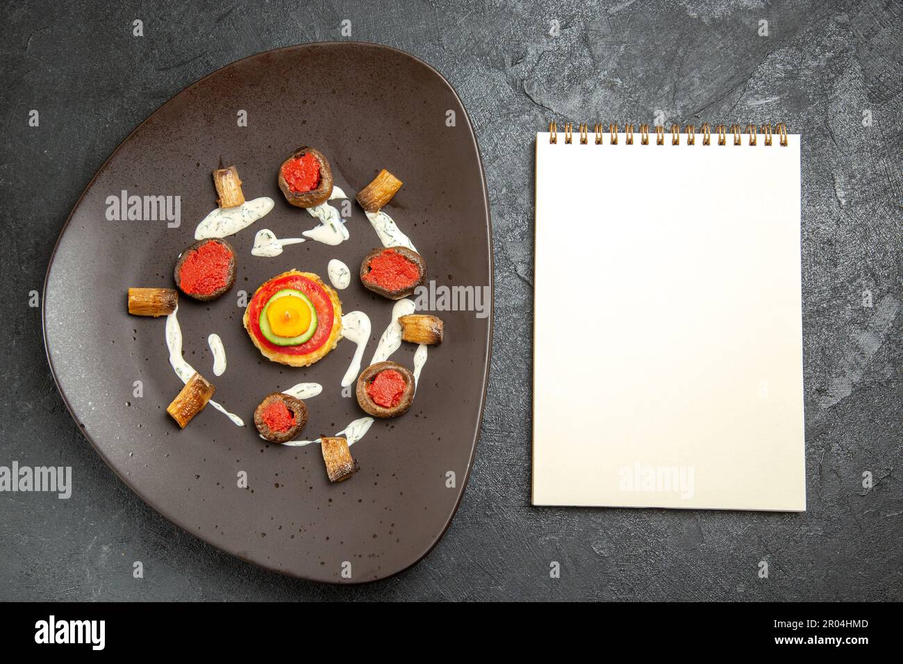 top view cooked squashes designed meal inside plate on grey background ...