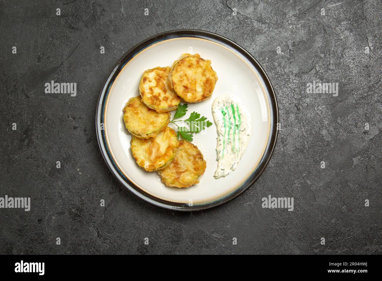 top view cooked squashes slices inside plate on grey background ...