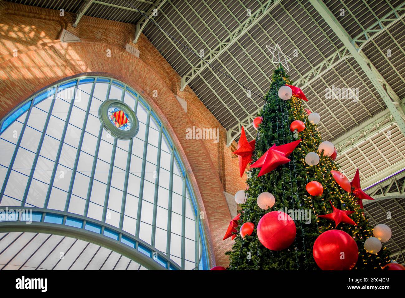 Picture of Beautiful Giant Christmas Tree with Red Decoration and ...