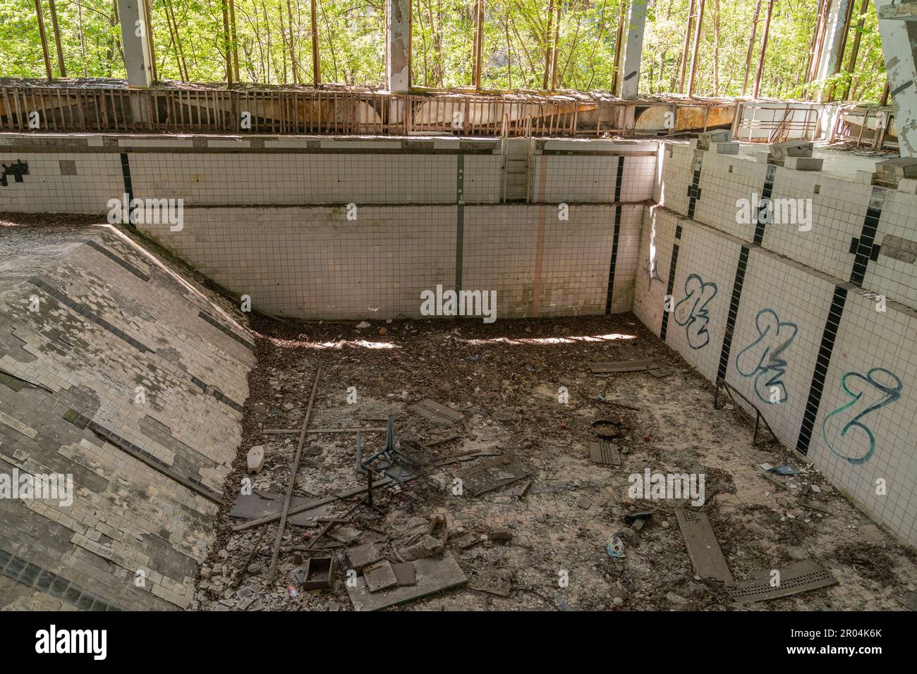 View of interior of pool in abandoned city of Pripyat in Ukraine on May ...