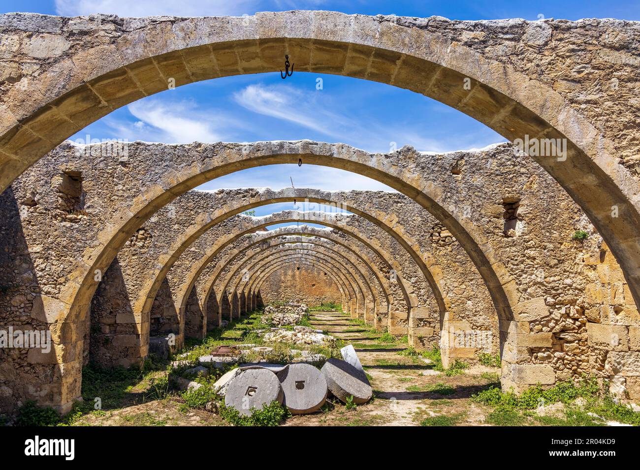 Arches of the old abandoned olive press, Agios Georgios (Saint George ...