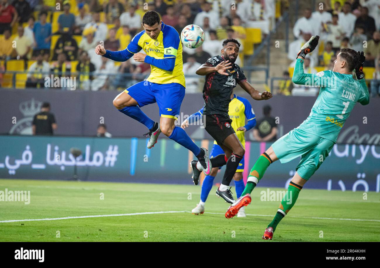 Cristiano Ronaldo of Al-Nassr FC in action against Al-Raed FC during ...