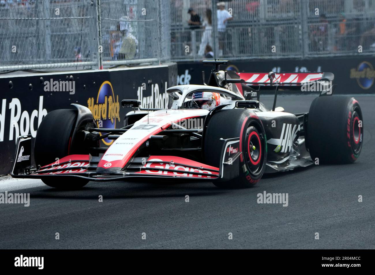 Haas driver Kevin Magnussen of Denmark steers his car during qualifying ...