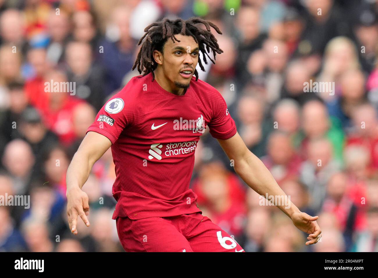Trent Alexander-Arnold #66 of Liverpool during the Premier League match ...