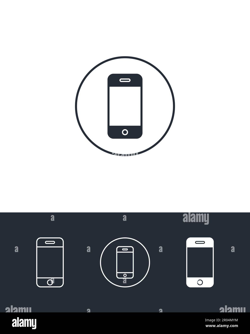 Mobile phone flat icons. Smartphone outline and solid symbols on black ...