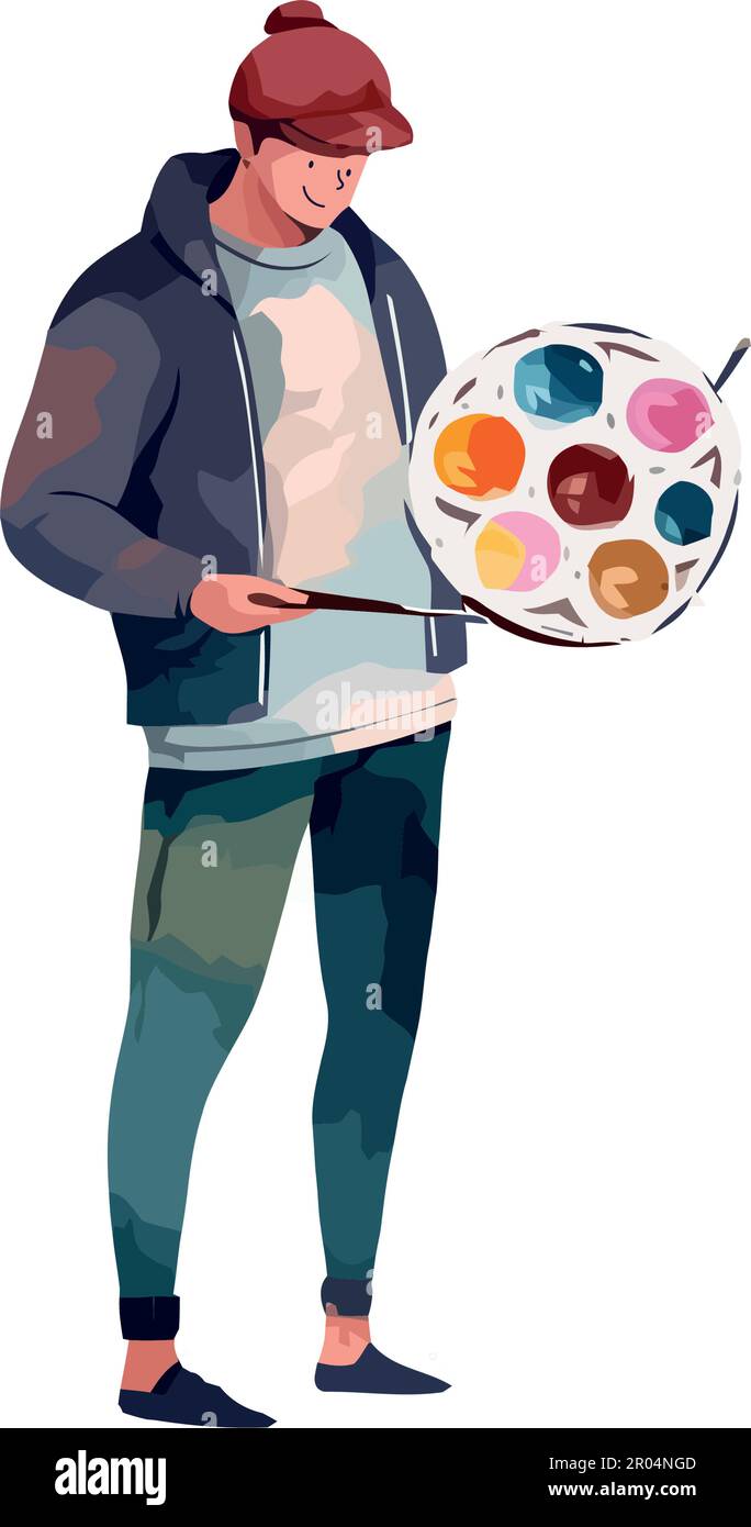 One person, an adult artist, paints an illustration isolated Stock ...