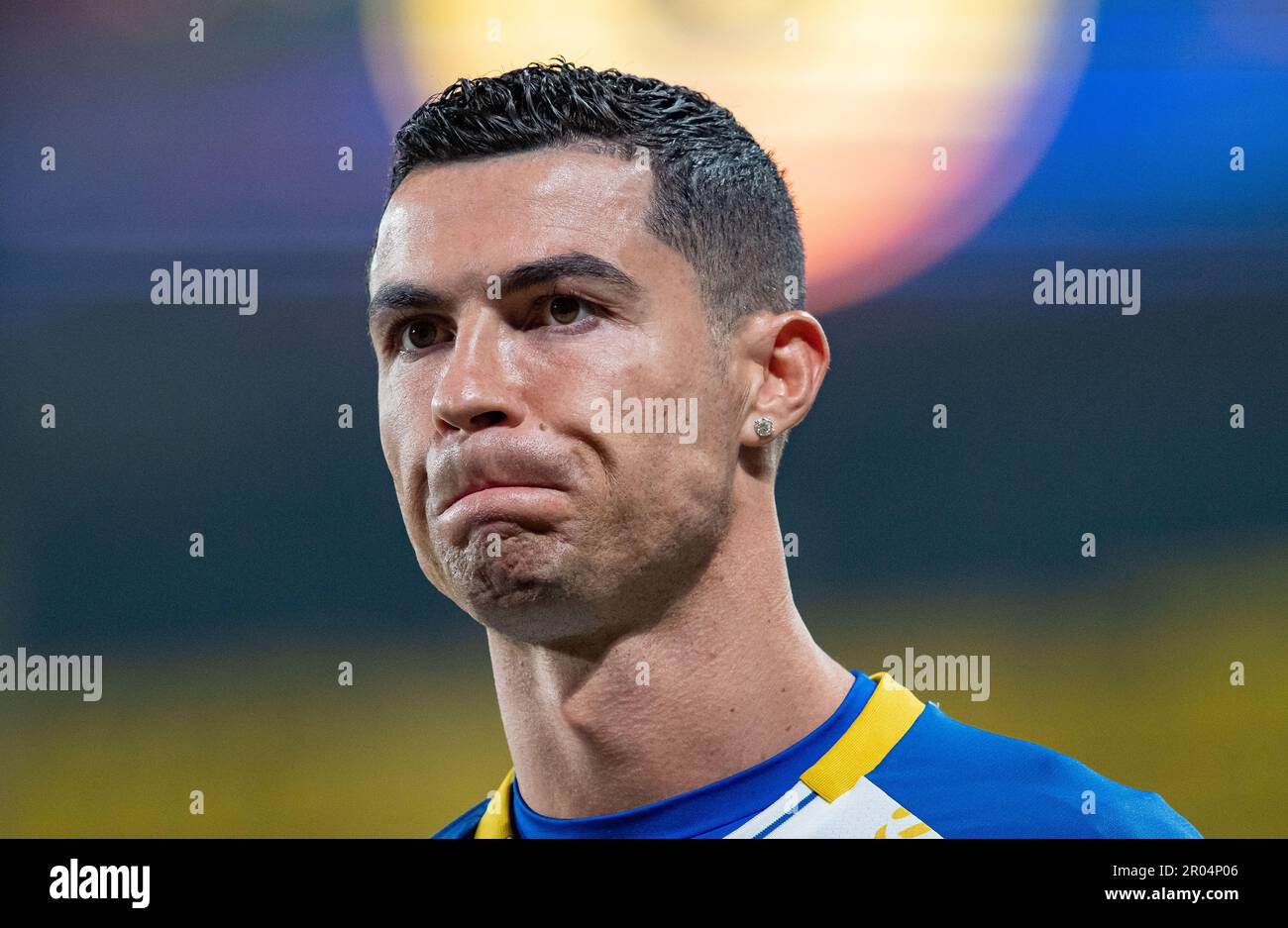 Cristiano Ronaldo of Al-Nassr FC gestures against Al-Raed FC during ...