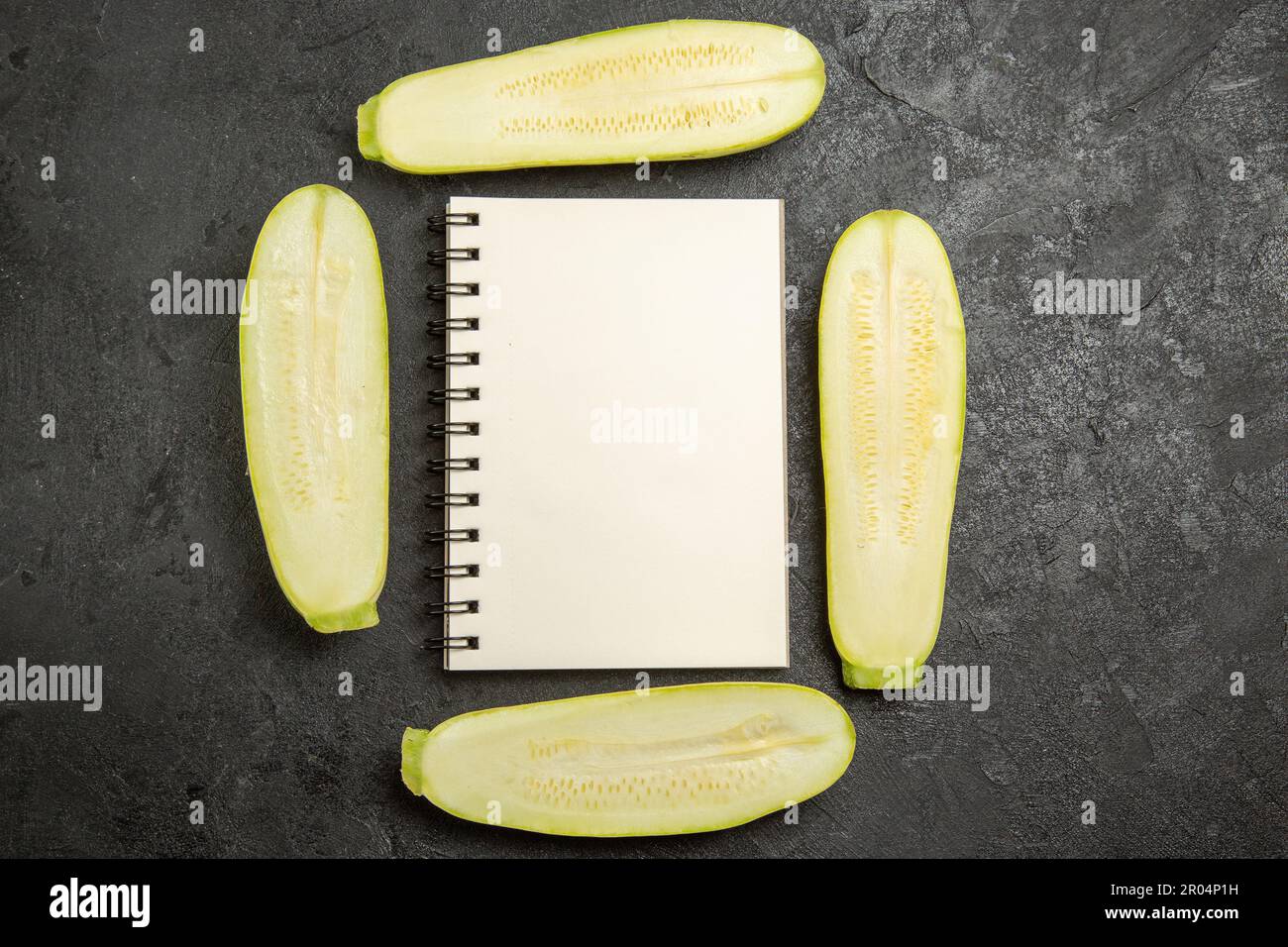 top view fresh sliced squashes on the grey background meal salad ...