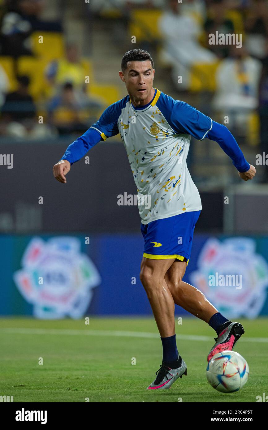 Cristiano Ronaldo of Al-Nassr FC in action against Al-Raed FC during ...