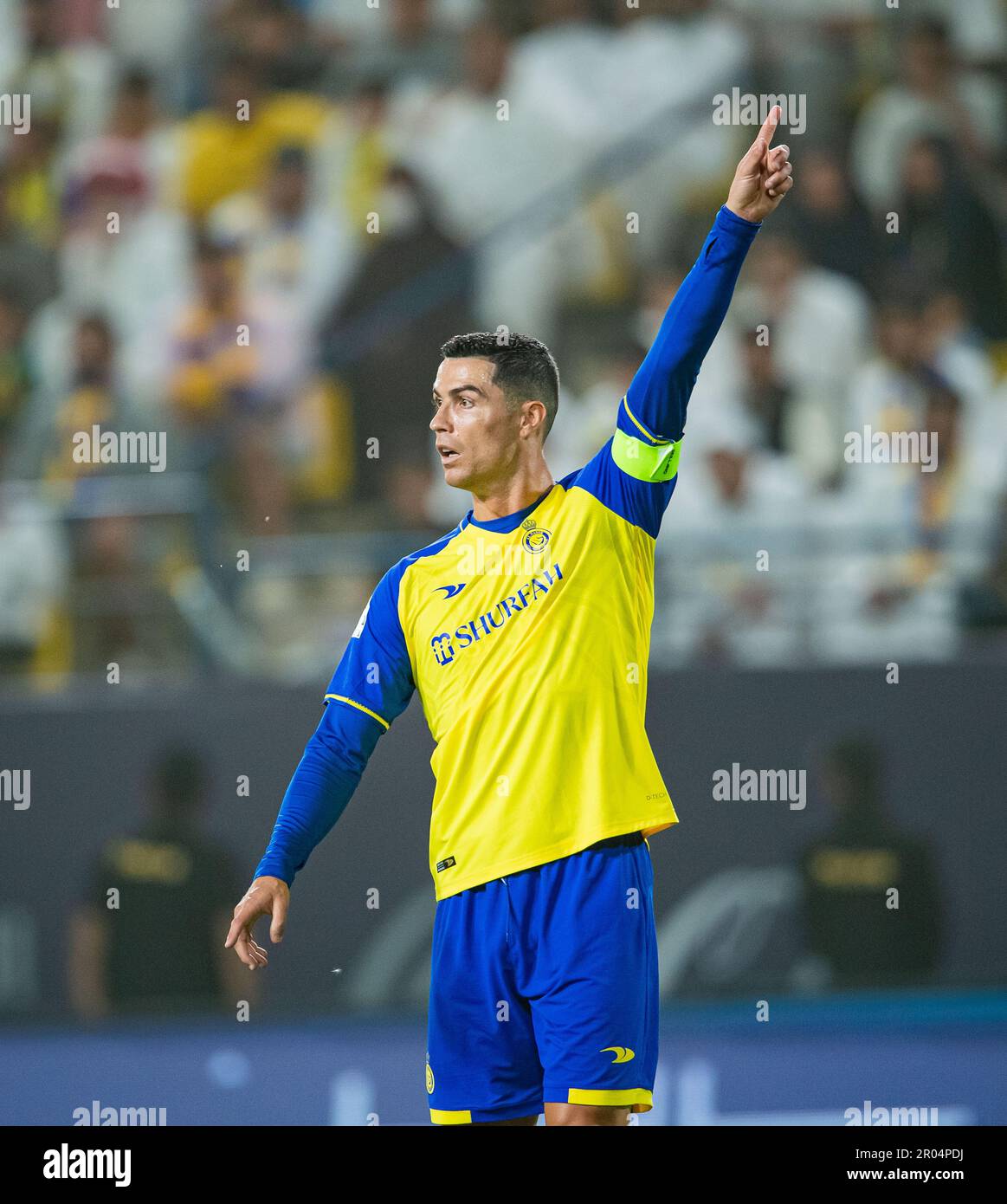 Cristiano Ronaldo of Al-Nassr FC in action against Al-Raed FC during ...