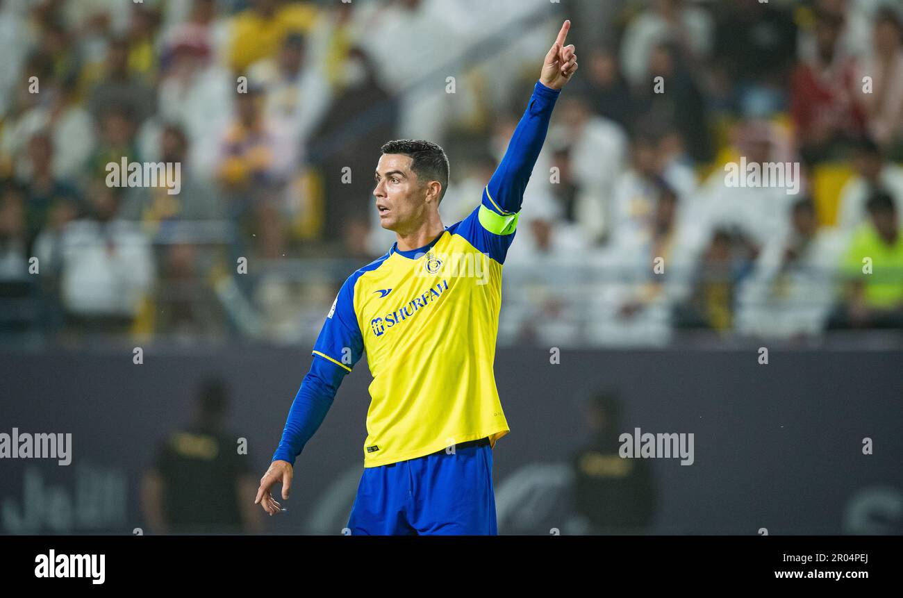 Cristiano Ronaldo of Al-Nassr FC in action against Al-Raed FC during ...