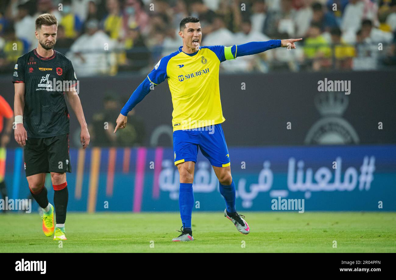 Cristiano Ronaldo Of Al Nassr Fc Gestures Against Al Raed Fc During