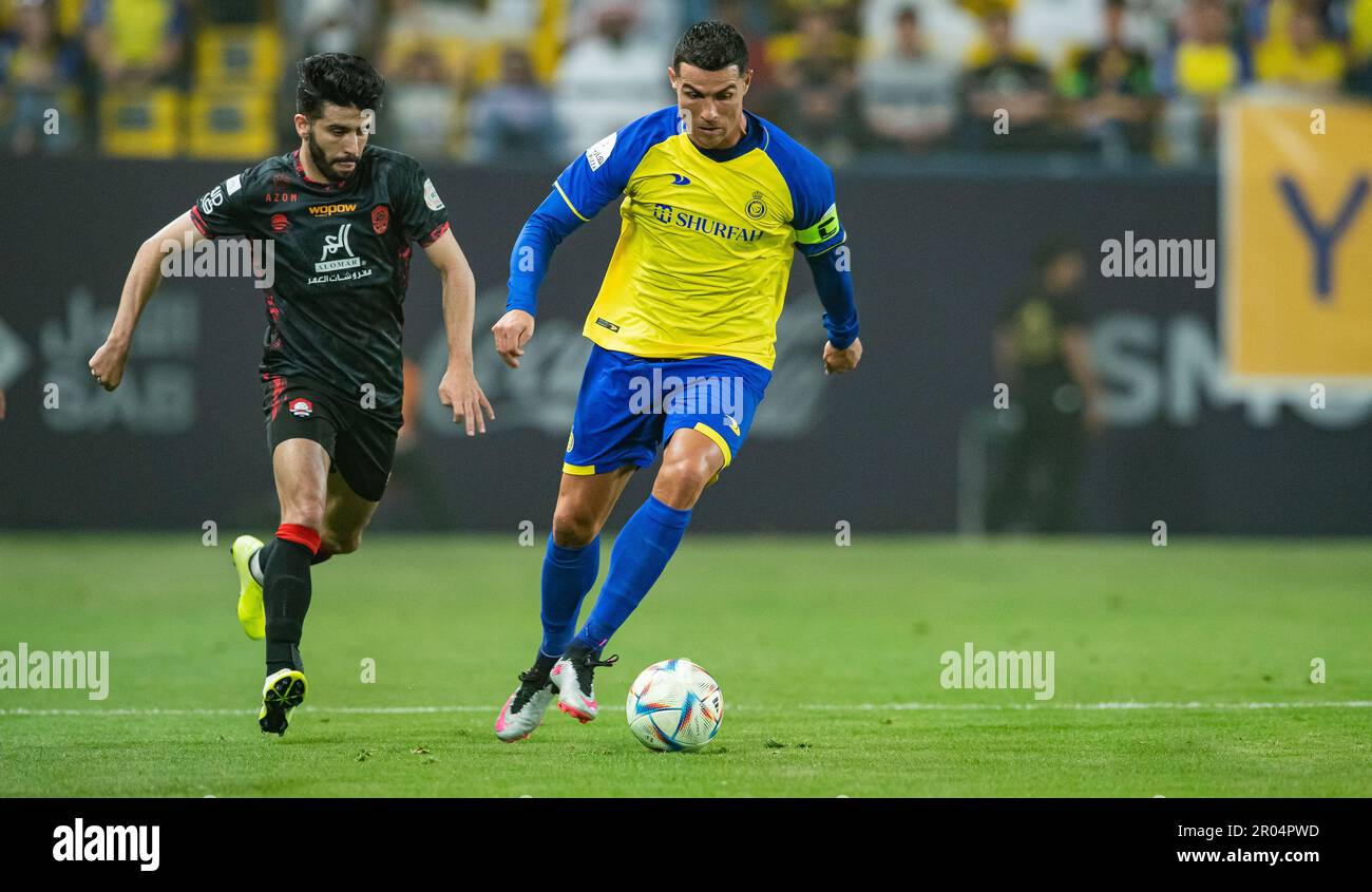 Cristiano Ronaldo of Al-Nassr FC in action against Al-Raed FC during ...