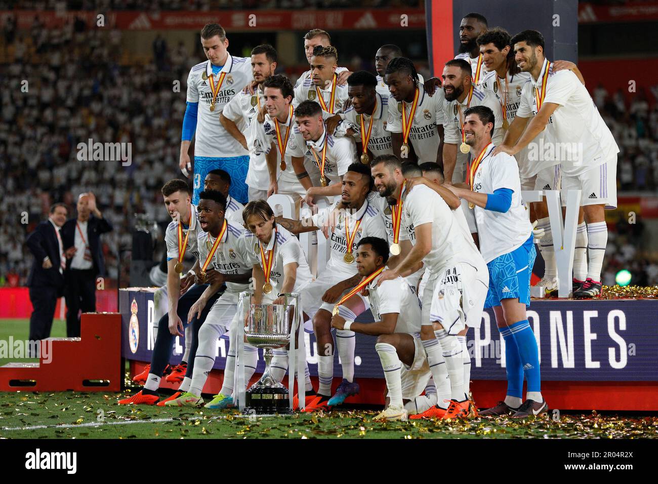 Real Madrid team group with the Copa del Rey trophy during the Copa del ...