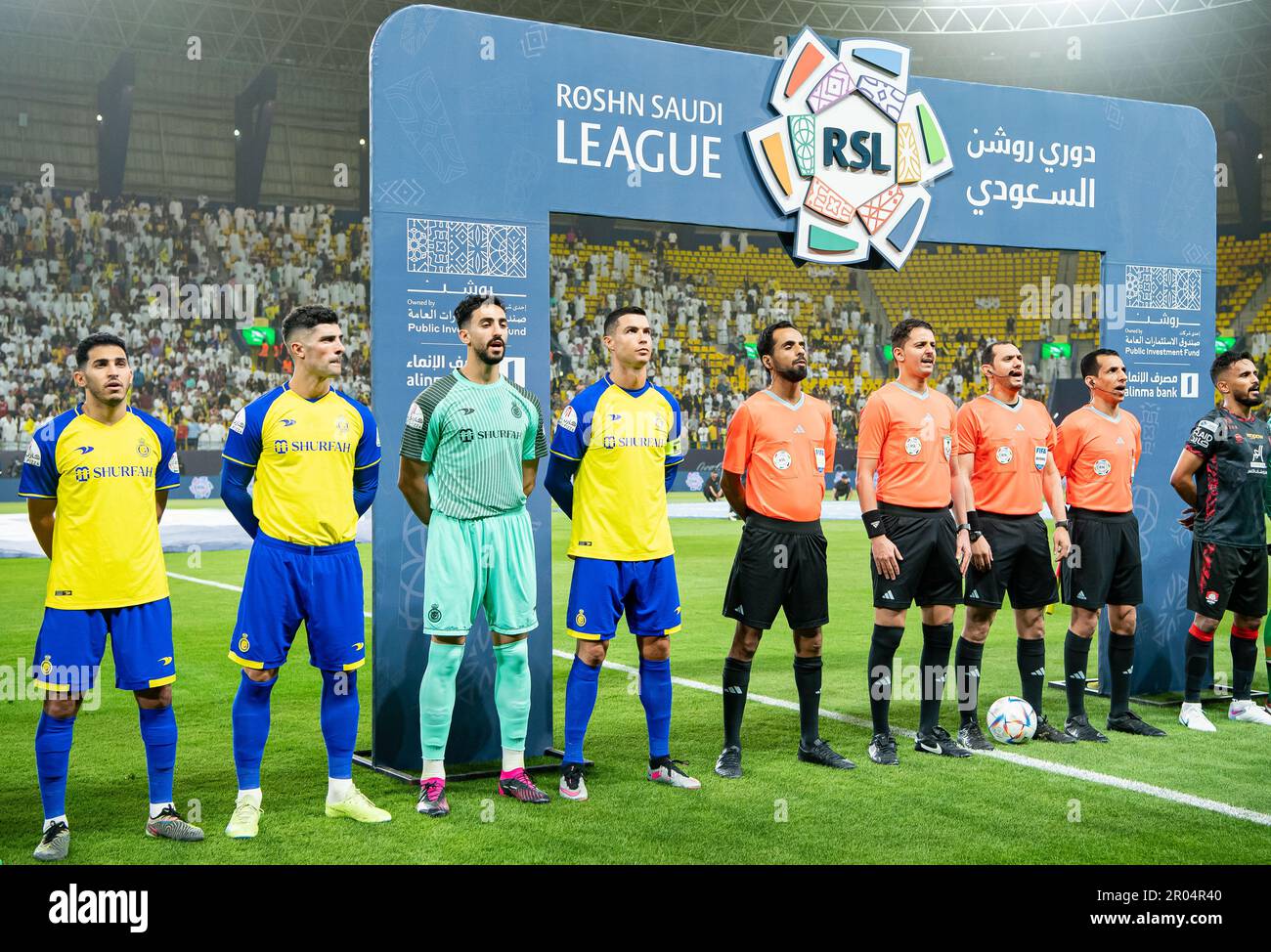 Cristiano Ronaldo of Al-Nassr FC in action against Al-Raed FC during ...