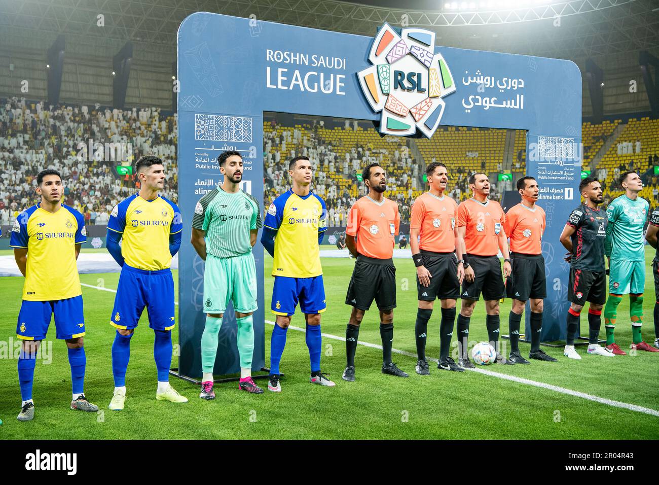 Cristiano Ronaldo of Al-Nassr FC in action against Al-Raed FC during ...
