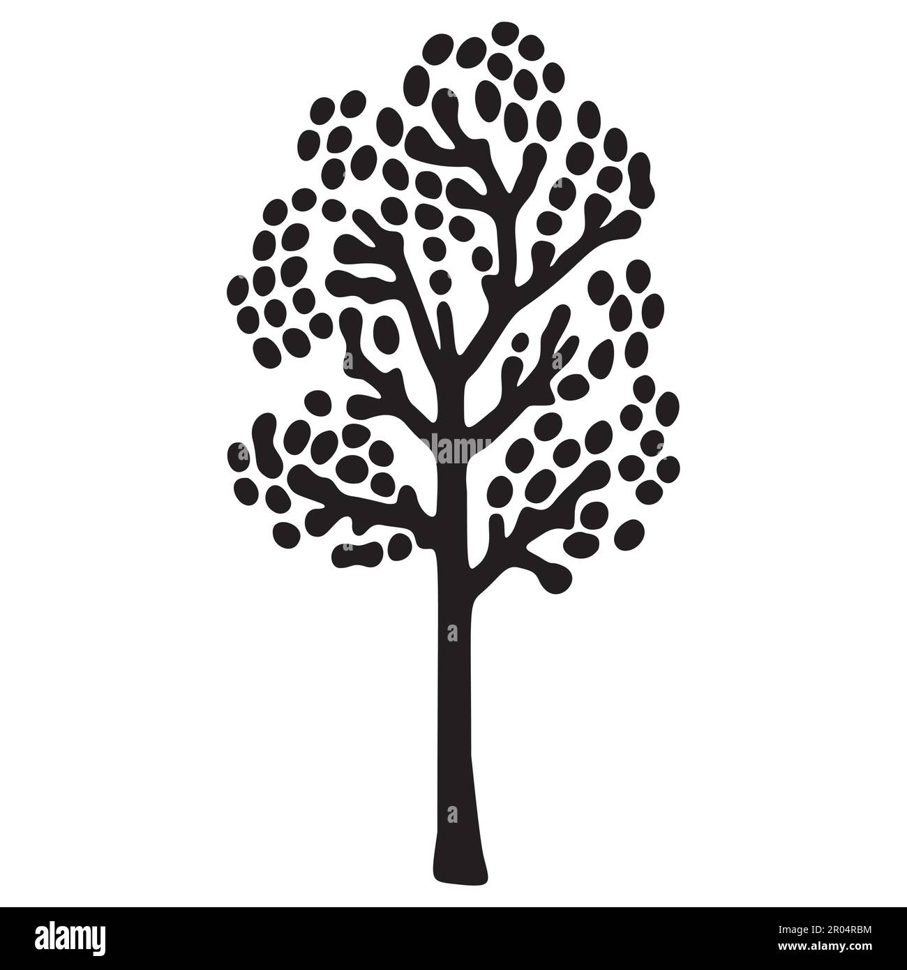 Linocut tree design elements in vector scandi style. Black and white ...