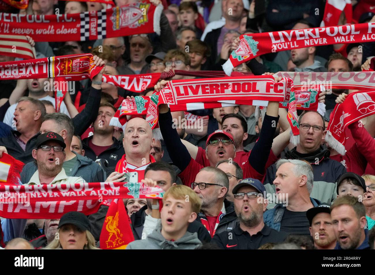 Liverpool fans sing over the National Anthem before the Premier League ...