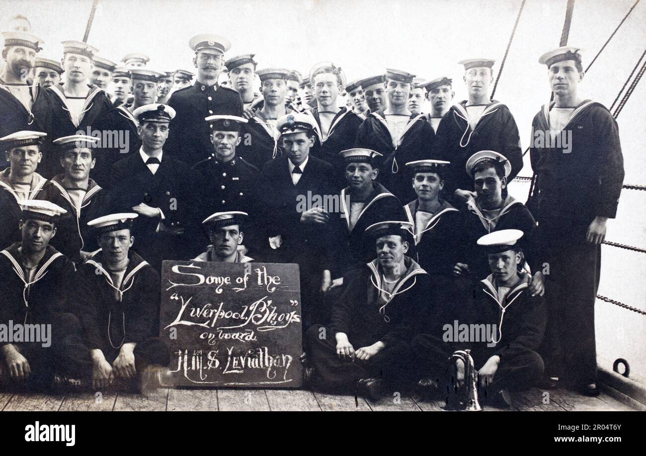 Some of the "Liverpool Bhoys" on board HMS Leviathan c.1903-1919 Stock Photo - Alamy