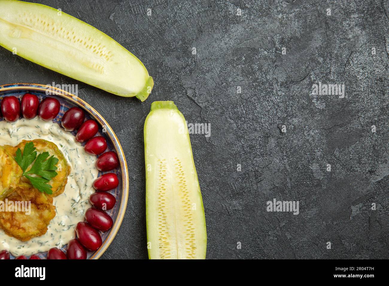 top view tasty squash meal with dogwoods and fresh squashes on a grey ...