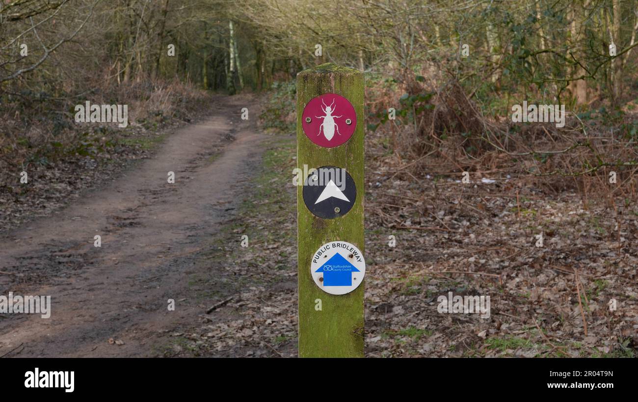 Footpath marker post. Highgate Common. South Staffordshire. UK 2023 ...