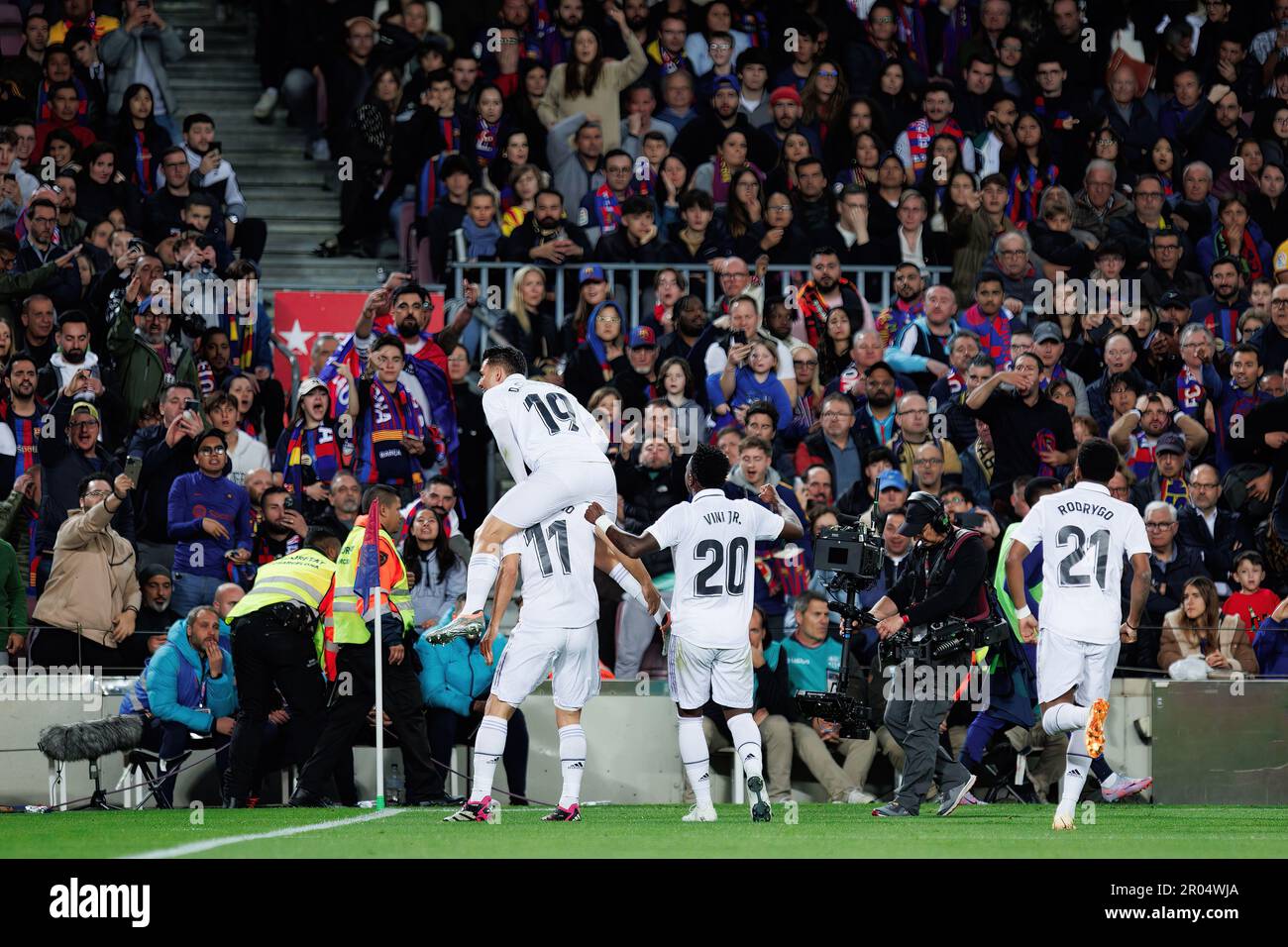 BARCELONA - MAR 19: Real Madrid players celebrate a goal during the ...