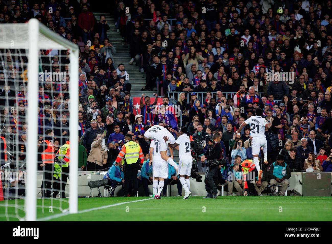 BARCELONA - MAR 19: Real Madrid players celebrate a goal during the ...
