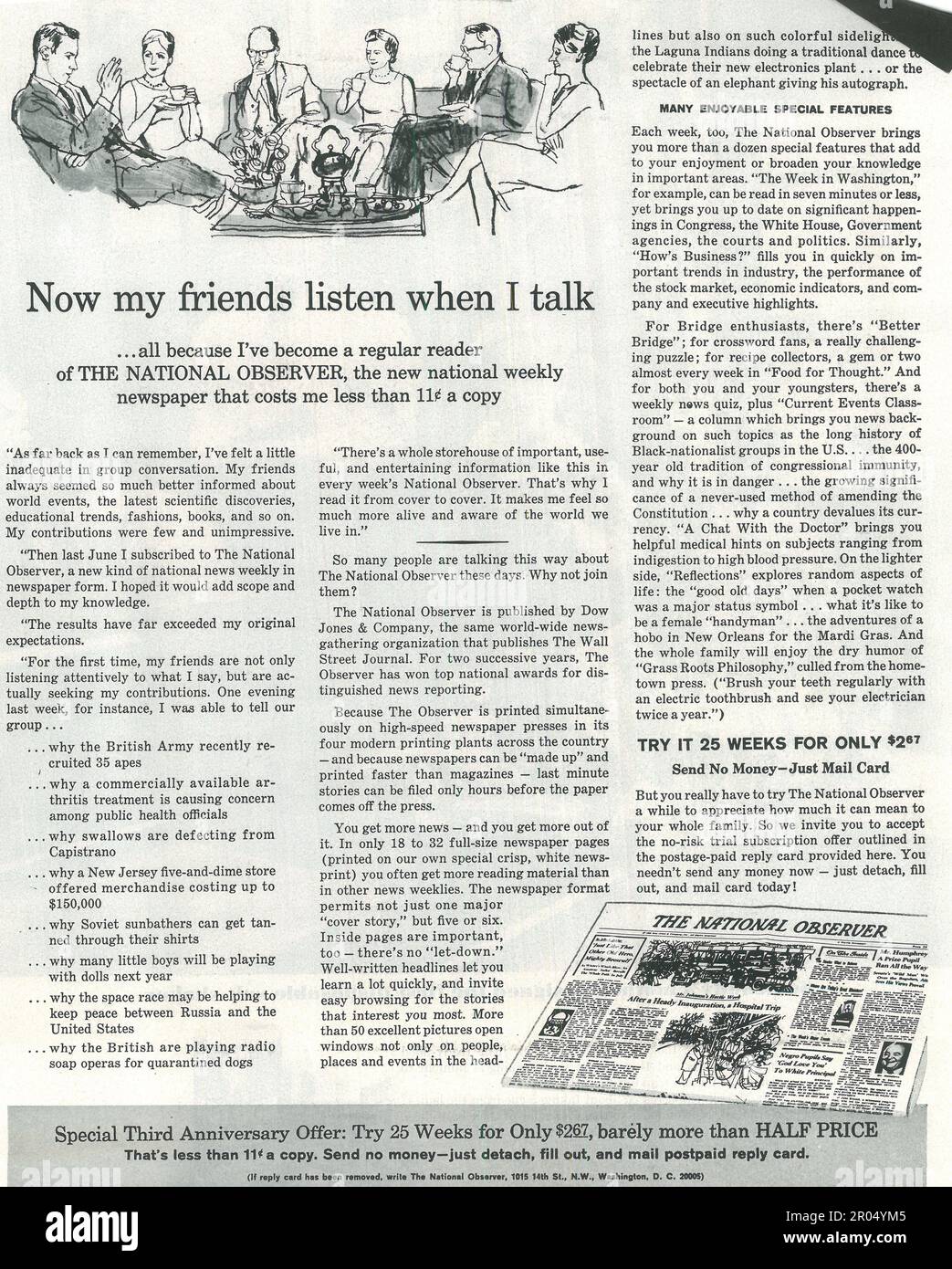 The National observer subscription advert in a Journal magazine, 1965 ...