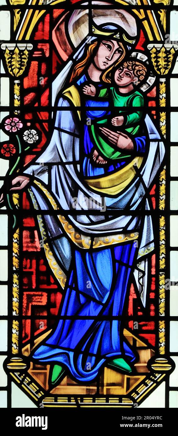 Mary and Jesus, Madonna and Child, stained glass window, 20th century ...