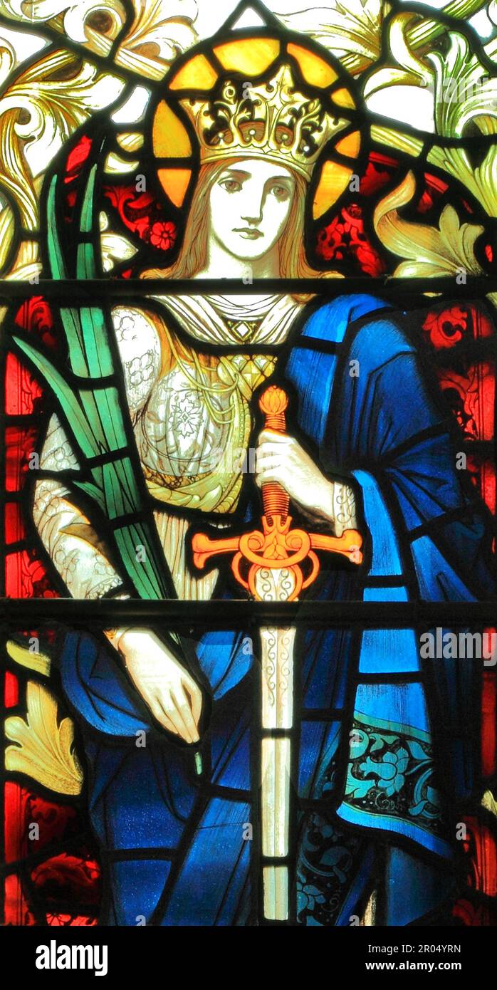 St Agnes, of Rome, 3rd century virgin martyr, saint, with lamb, stained ...