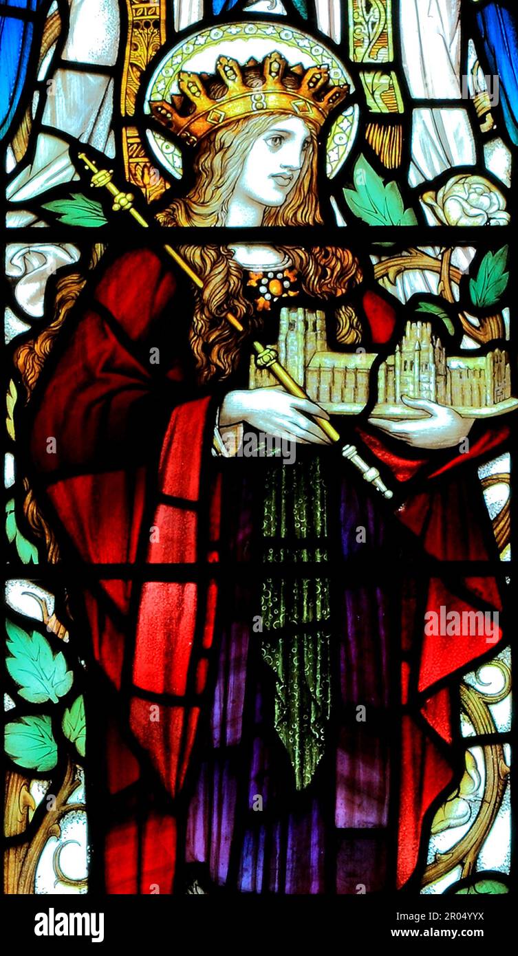 St Etheldreda, Abbess of Ely, 7th century Saint, stained glass, 1895 ...