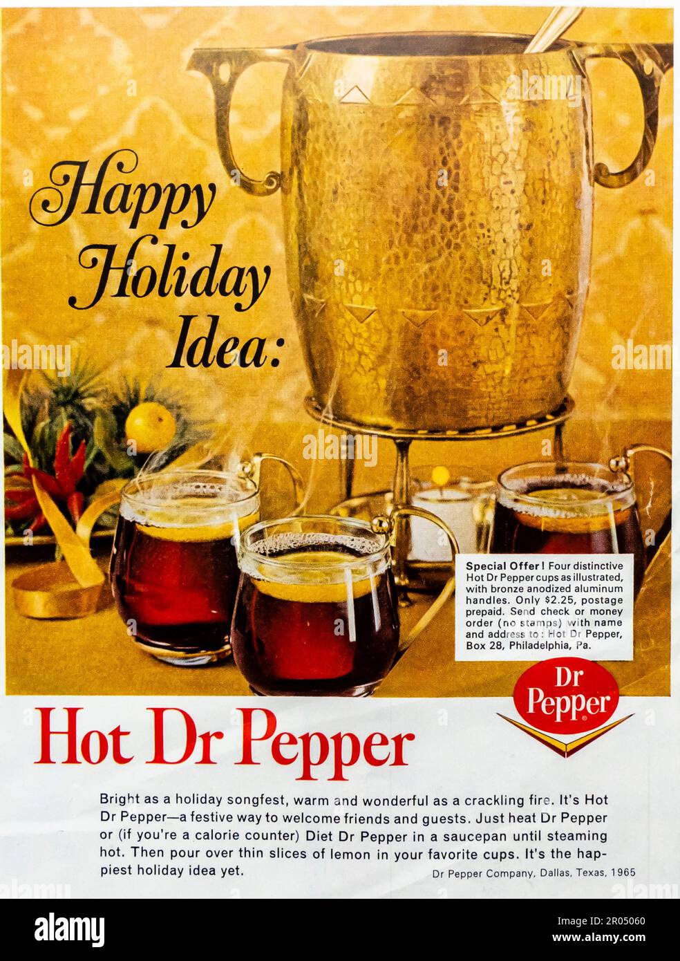Hot Dr. Pepper advert in a Journal magazine, 1965 Stock Photo - Alamy