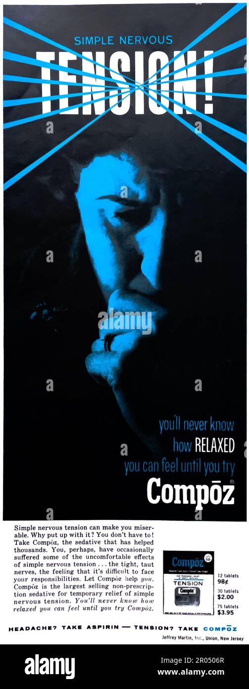 Compoz tension tablets advert in a Journal magazine, 1965 Stock Photo ...