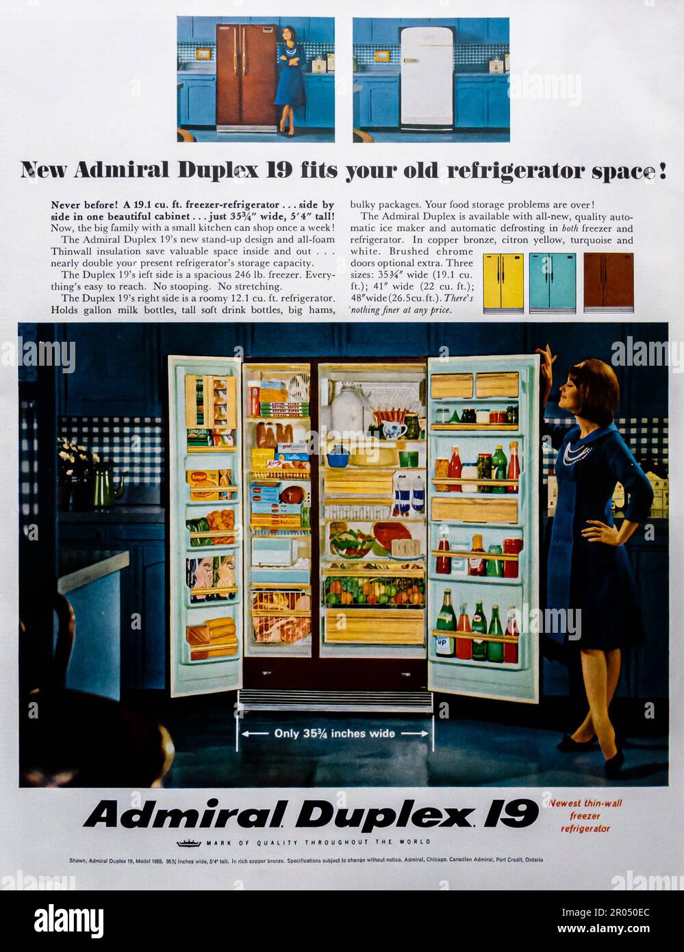 Admiral Duplex I9 Refrigerator advert in a Journal magazine, 1965 Stock ...