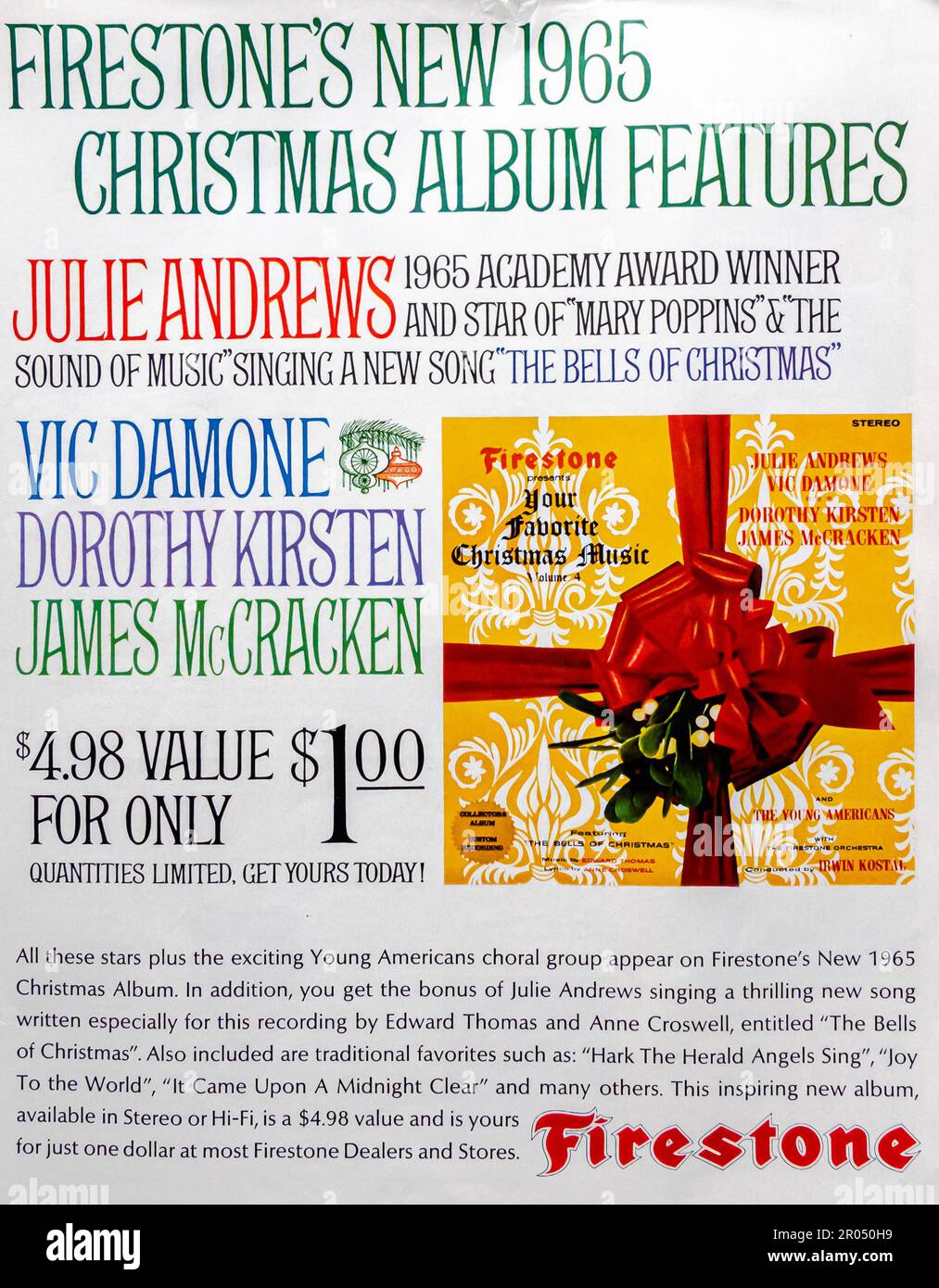 1965 Firestone tire Christmas album ad Stock Photo - Alamy