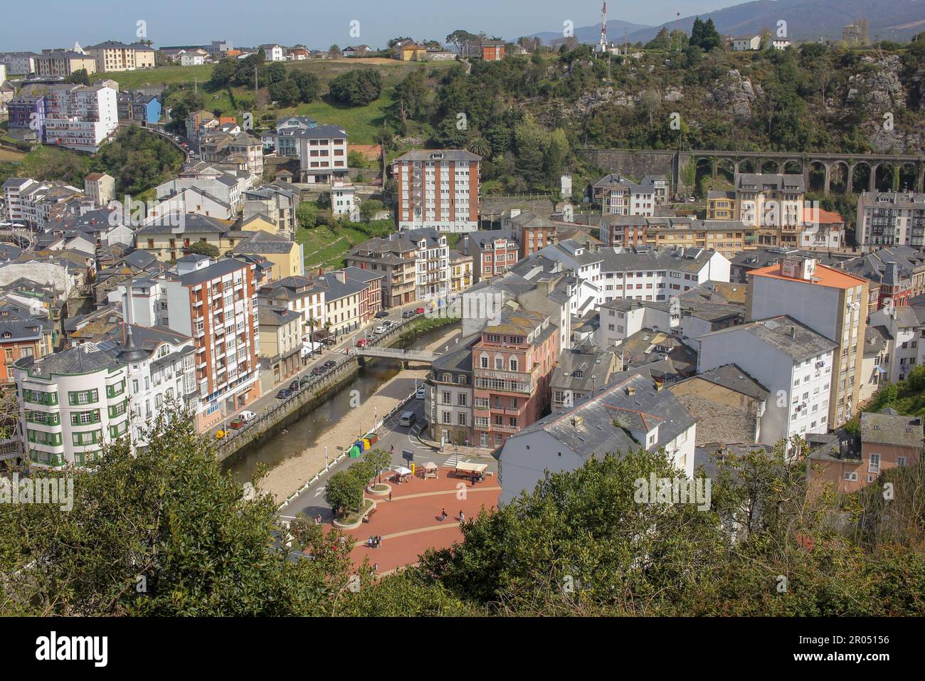 a view of the river and the city of Luarca in Spain Stock Photo - Alamy