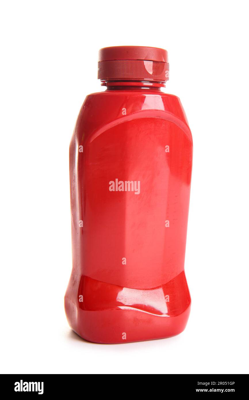 Plastic bottle of ketchup on white background Stock Photo - Alamy