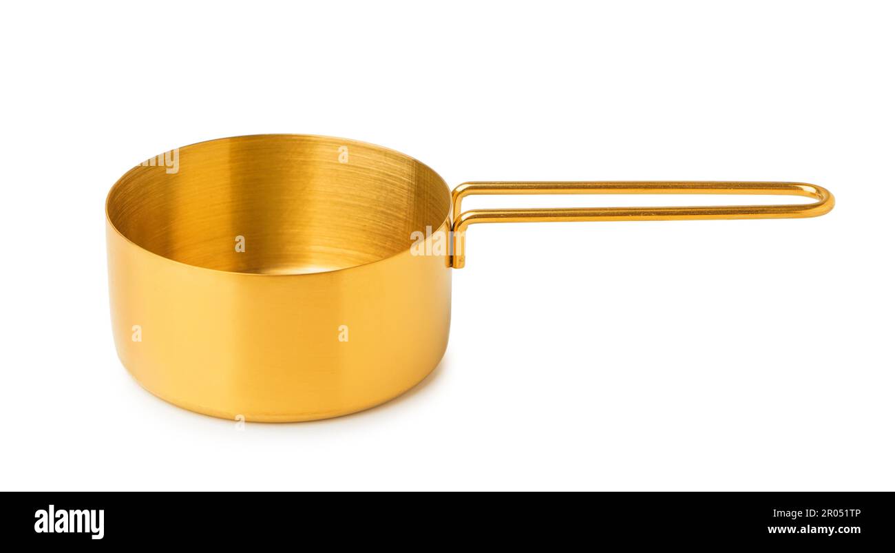 Metal measuring cup on white background Stock Photo - Alamy