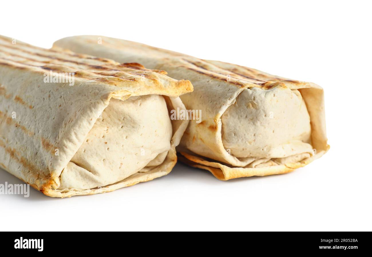 Tasty shawarma on white background Stock Photo - Alamy
