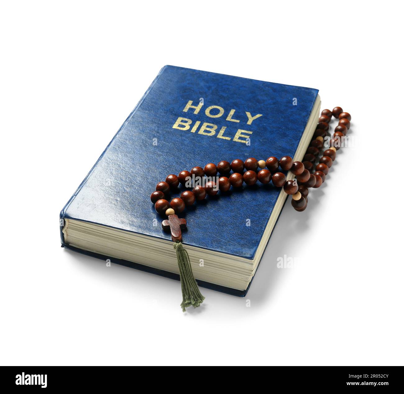 Holy bible and prayer beads isolated on white background Stock Photo ...