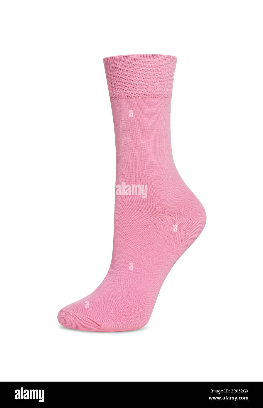 One bright pink sock on white background Stock Photo - Alamy