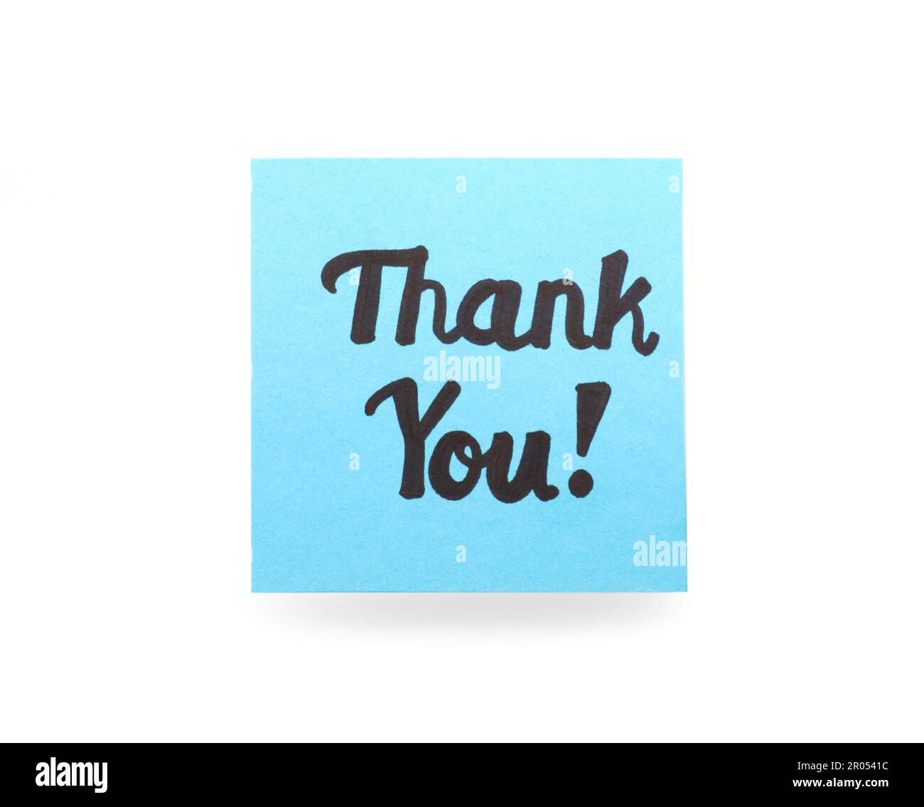Light blue paper note with phrase Thank You isolated on white Stock ...
