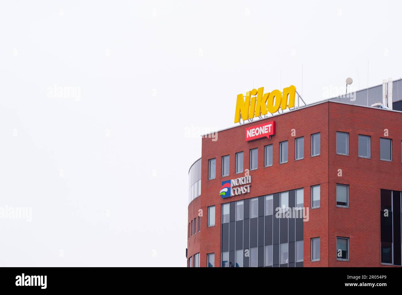 Warsaw, Poland - September 10, 2022: Building with modern Nikon, Neonet ...