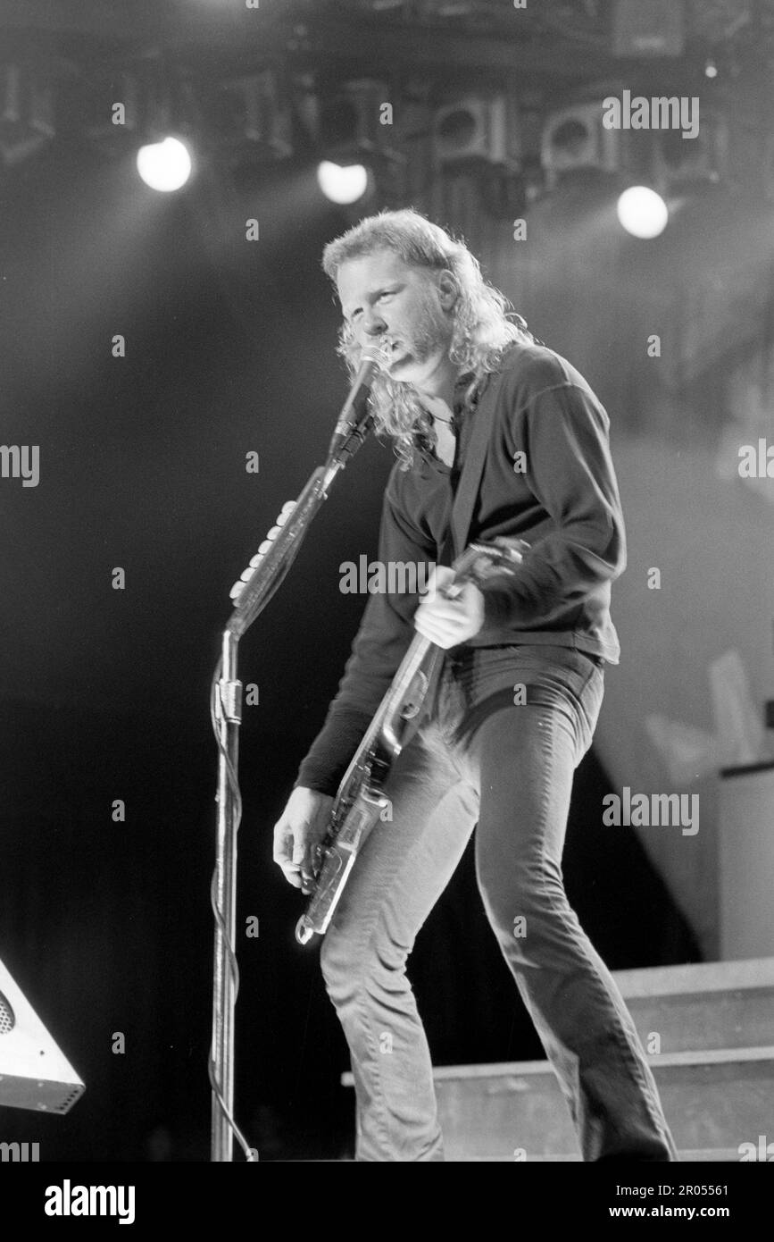 James Hetfield of Metallica performing in San Francisco, California 1994. Credit: Ross Pelton ...