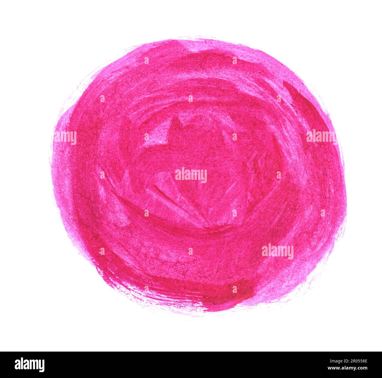 Crimson paint circle drawn with brush on white background, top view ...