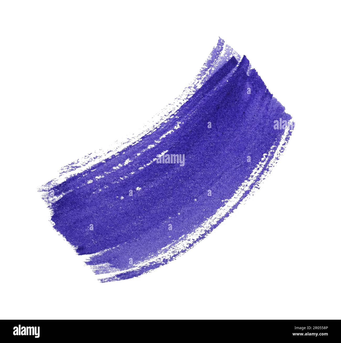 Purple paint stroke drawn with brush on white background, top view ...