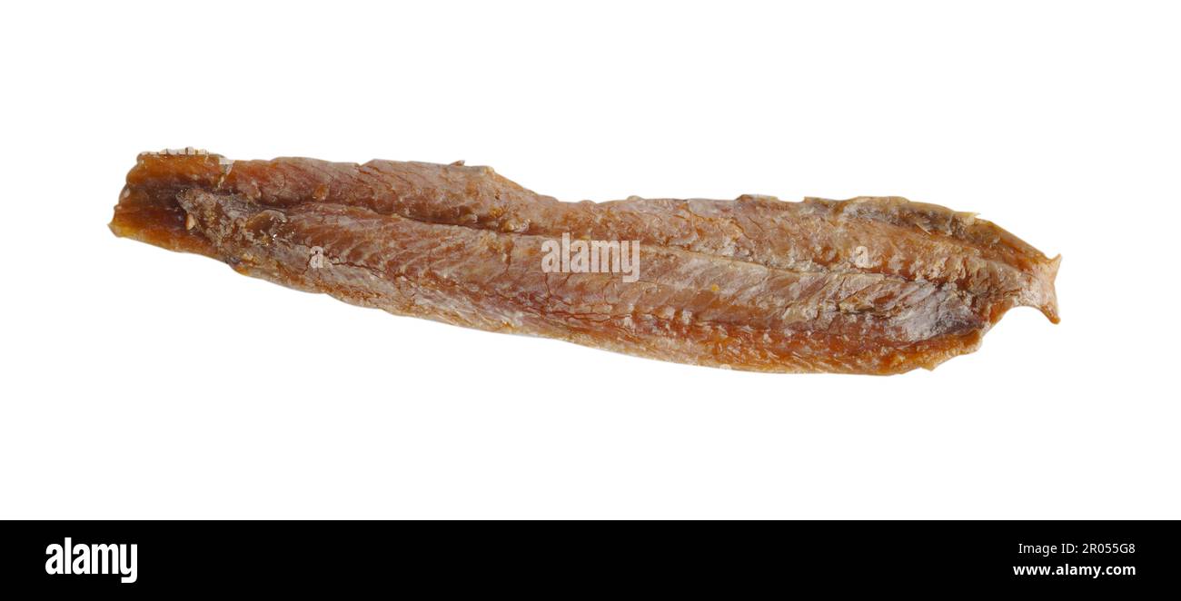 Delicious salted anchovy fillet isolated on white Stock Photo - Alamy